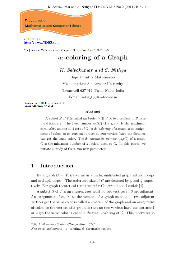 (PDF) d2 -coloring Of A Graph