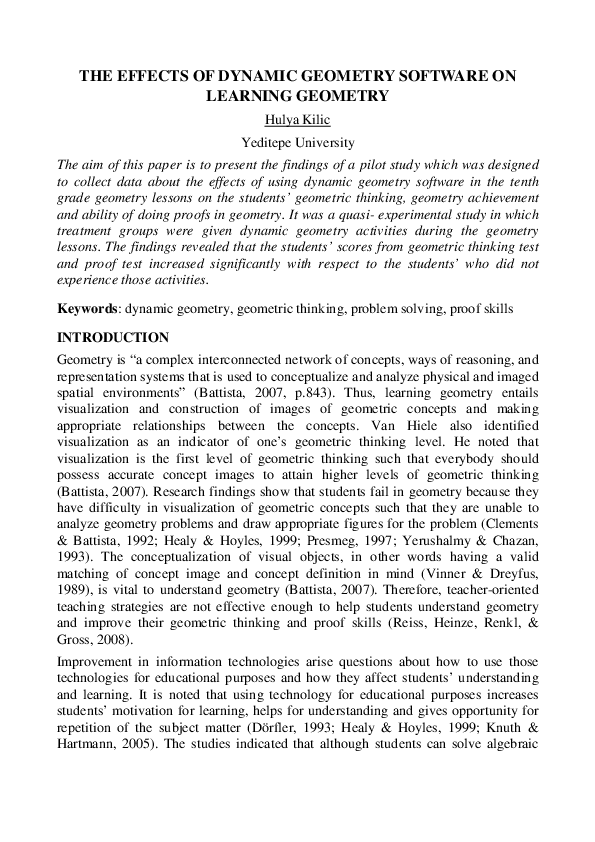 Pdf The Effects Of Dynamic Geometry Software On Learning Geometry