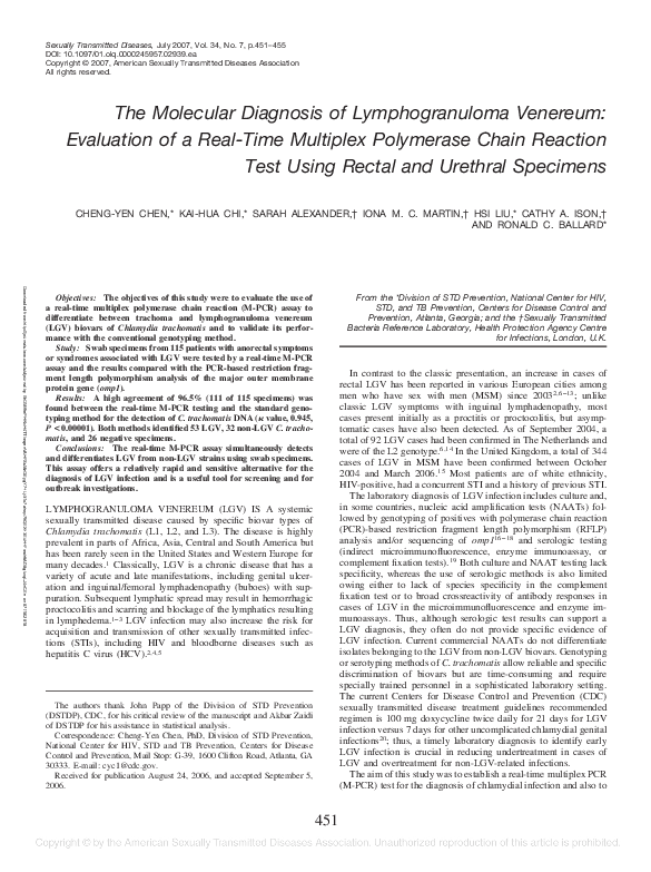 (PDF) The Molecular Diagnosis of Lymphogranuloma Venereum: Evaluation ...
