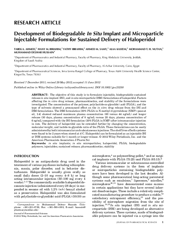 (PDF) Development of biodegradable in situ implant and microparticle ...
