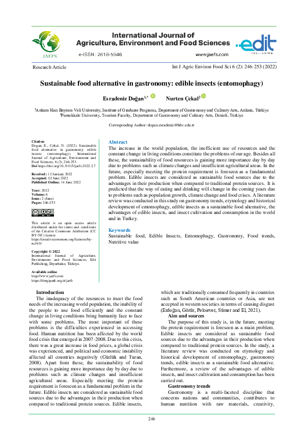 (PDF) Sustainable food alternative in gastronomy: edible insects ...
