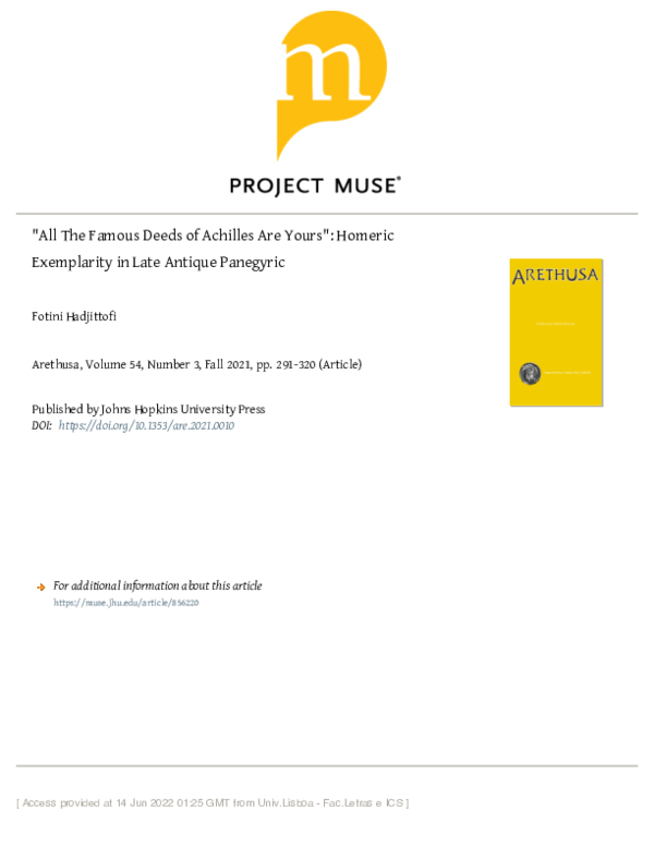 (PDF) "All The Famous Deeds of Achilles Are Yours": Homeric Exemplarity ...