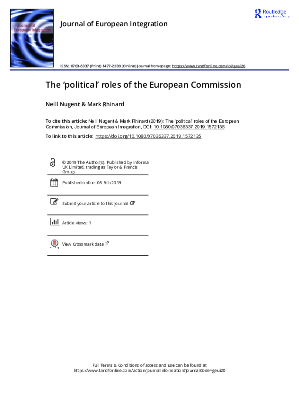 (PDF) The ‘political’ roles of the European Commission | Mark Rhinard ...