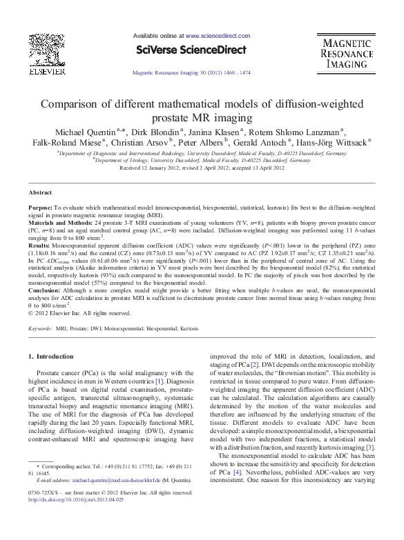 (PDF) Comparison of different mathematical models of diffusion-weighted ...