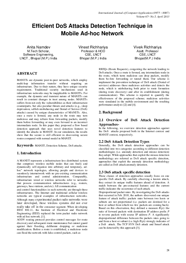 (PDF) Efficient DoS Attacks Detection Technique in Mobile Ad-hoc Network