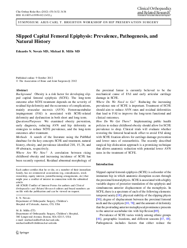 (PDF) Slipped Capital Femoral Epiphysis: Prevalence, Pathogenesis, and ...
