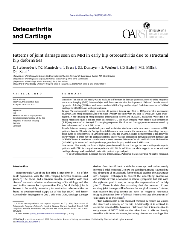 (PDF) Patterns of joint damage seen on MRI in early hip osteoarthritis ...