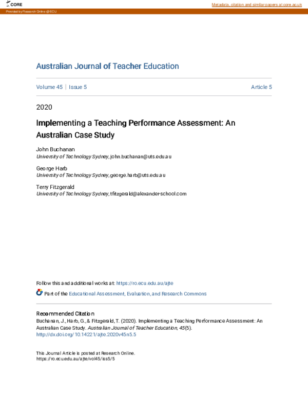 (PDF) Implementing a Teaching Performance Assessment: An Australian Case Study