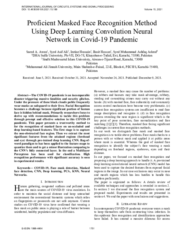 (PDF) Proficient Masked Face Recognition Method Using Deep Learning Convolution Neural Network ...