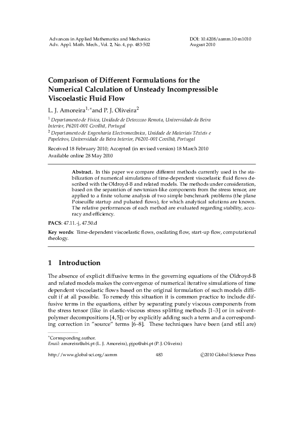 (PDF) Comparison of different formulations for the numerical calculation of unsteady ...