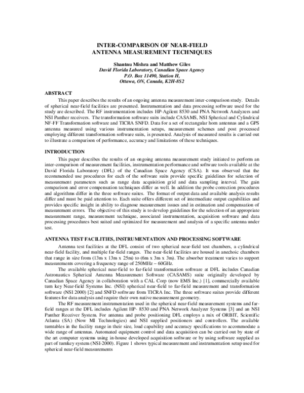 (PDF) Inter-Comparison of Near-Field Antenna Measurement Techniques
