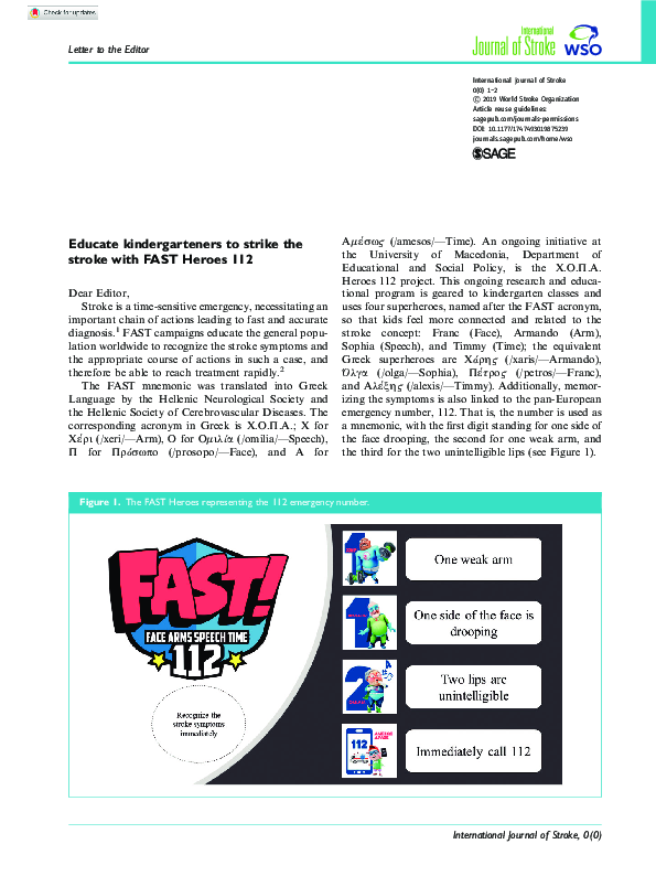 (PDF) Educate kindergarteners to strike the stroke with FAST Heroes 112