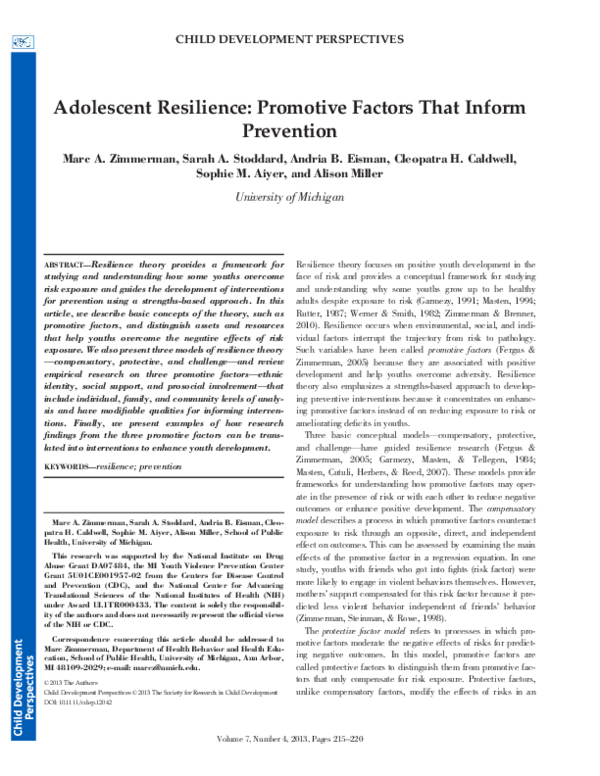 (PDF) Adolescent Resilience: Promotive Factors That Inform Prevention