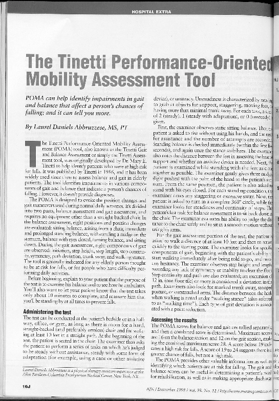 (PDF) The Tinetti Performance-Oriented Mobility Assessment Tool