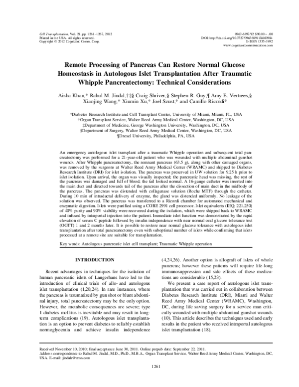 (PDF) Remote Processing of Pancreas Can Restore Normal Glucose ...
