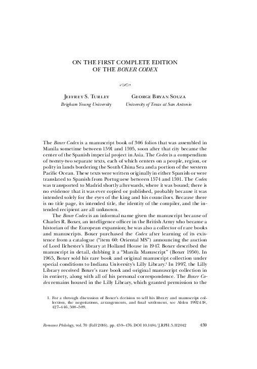 (PDF) On the First Complete Edition of the Boxer Codex