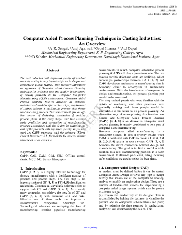 (PDF) Computer Aided Process Planning Technique in Casting Industries ...