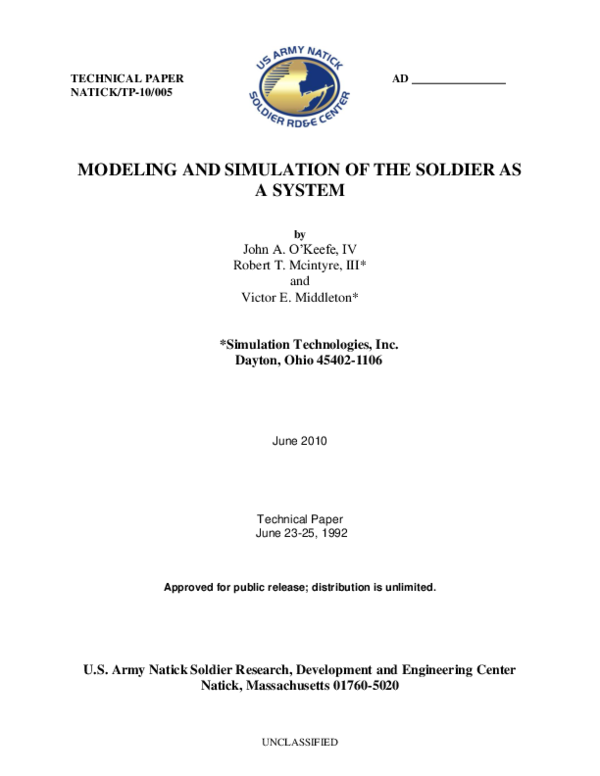 (PDF) Modeling and Simulation of the Soldier as a System