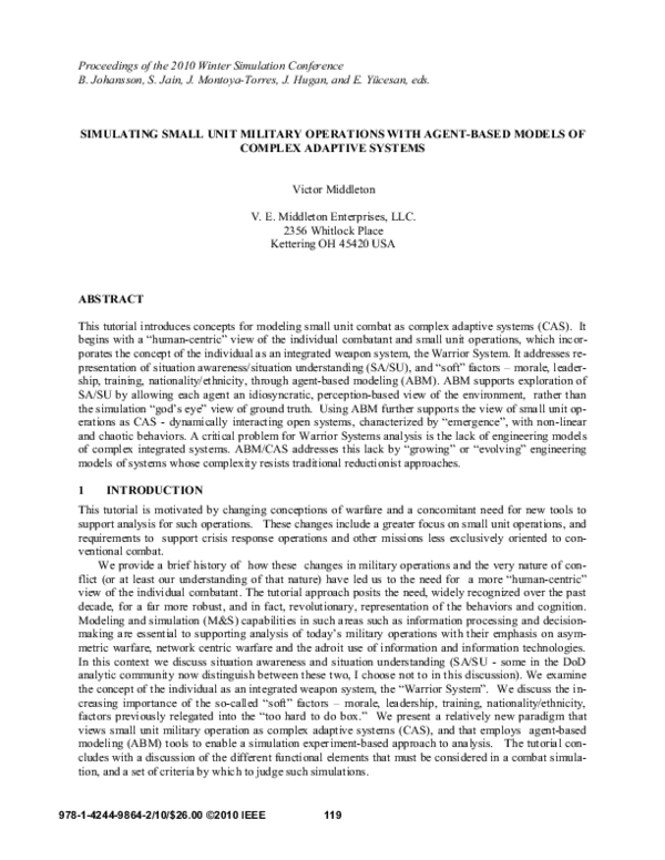 (PDF) Simulating small unit military operations with agent-based models of complex adaptive systems