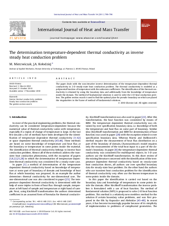 (PDF) The determination temperature-dependent thermal conductivity as ...