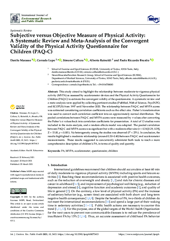 (PDF) Subjective versus Objective Measure of Physical Activity: A ...