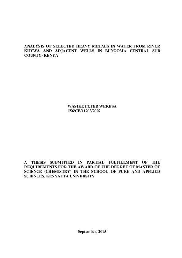 (PDF) Analysis of Selected Heavy Metals in Water from River Kuywa and ...