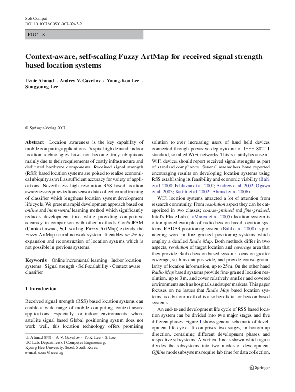 (PDF) Context-aware, self-scaling Fuzzy ArtMap for received signal strength based location systems