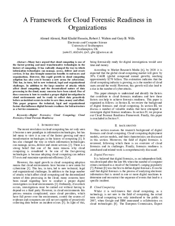 (PDF) A Framework for Cloud Forensic Readiness in Organizations