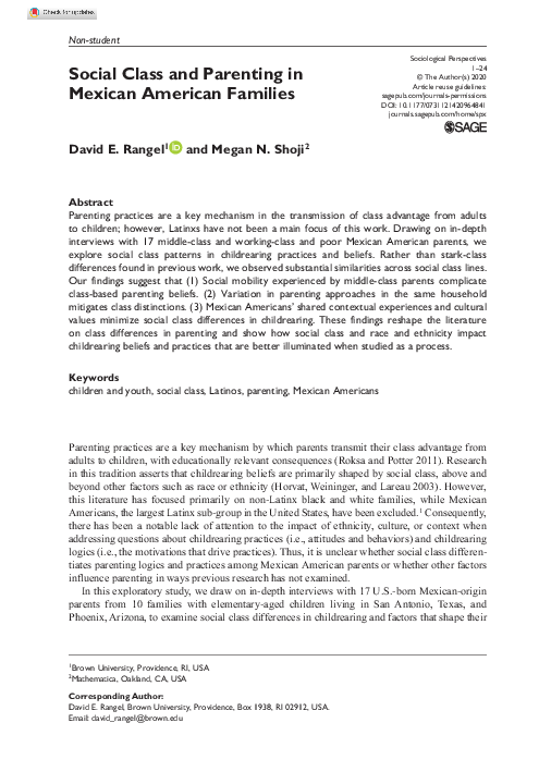 (PDF) Social Class and Parenting in Mexican American Families