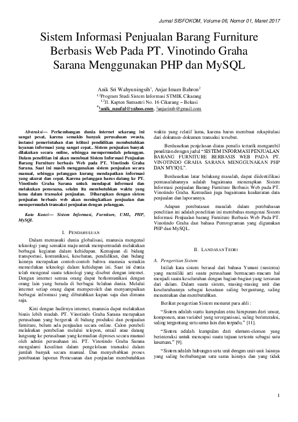 (PDF) Sistem Informasi Penjualan Barang Furniture Berbasis Web Pada PT ...