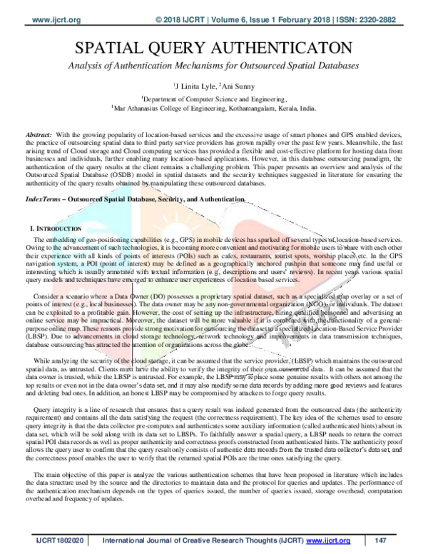 (PDF) Analysis of Authentication Mechanisms for Outsourced Spatial Databases