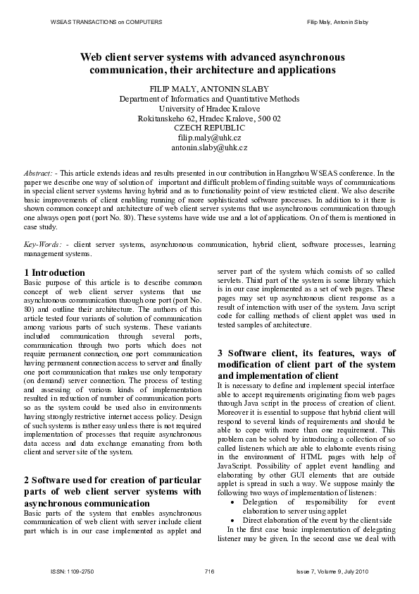 Pdf Web Client Server Systems With Advanced Asynchronous Communication Their Architecture And