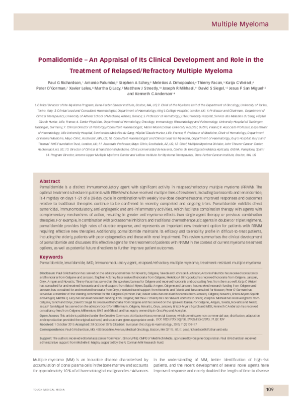 (PDF) Pomalidomide – An Appraisal of Its Clinical Development and Role in the Treatment of ...