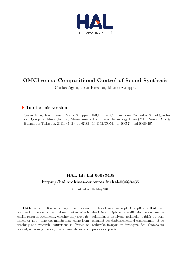 (PDF) OMChroma: Compositional Control of Sound Synthesis