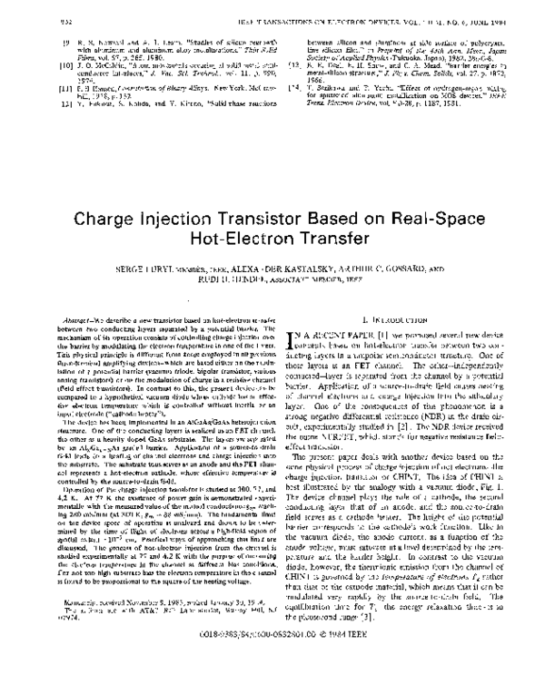 (PDF) Charge injection transistor based on real-space hot-electron transfer