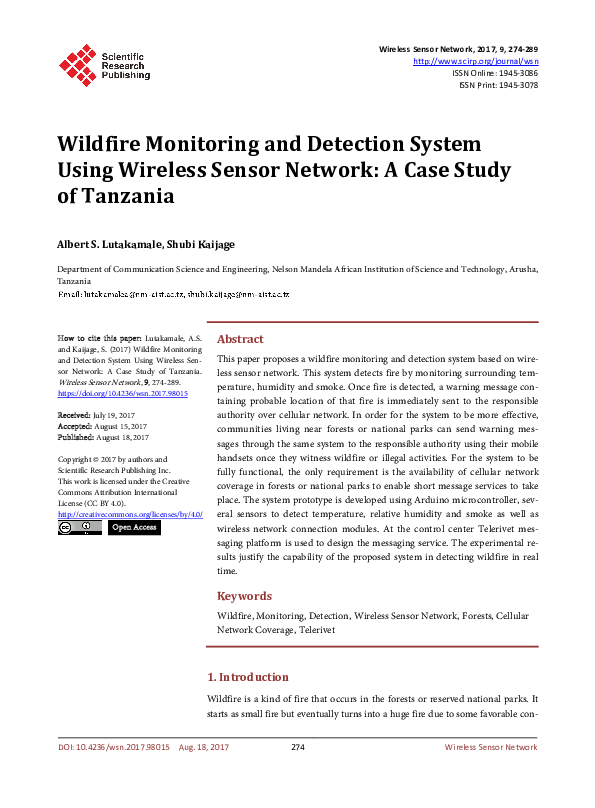 Pdf Wildfire Monitoring And Detection System Using Wireless Sensor