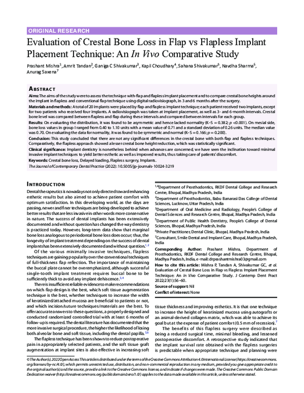 (PDF) Evaluation of Crestal Bone Loss in Flap vs Flapless Implant ...