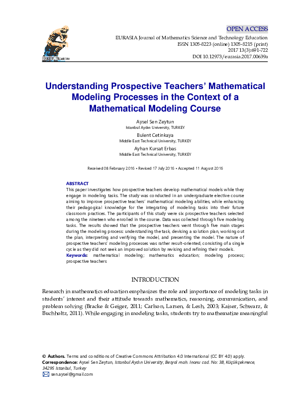 (PDF) Understanding Prospective Teachers’ Mathematical Modeling ...