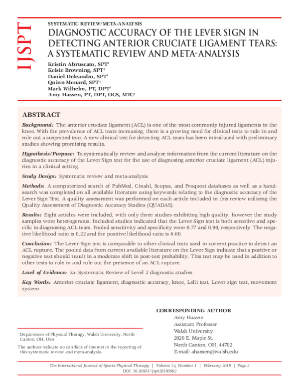 (PDF) Diagnostic Accuracy of the Lever Sign in Detecting Anterior ...