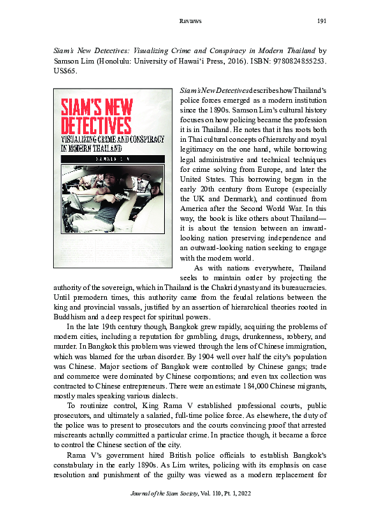 (PDF) Book Review of "Siam's New Detectives" by Samson Lim