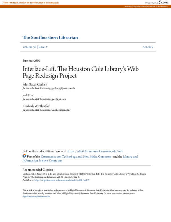 (PDF) Interface-Lift: The Houston Cole Library\u27s Web Page Redesign ...