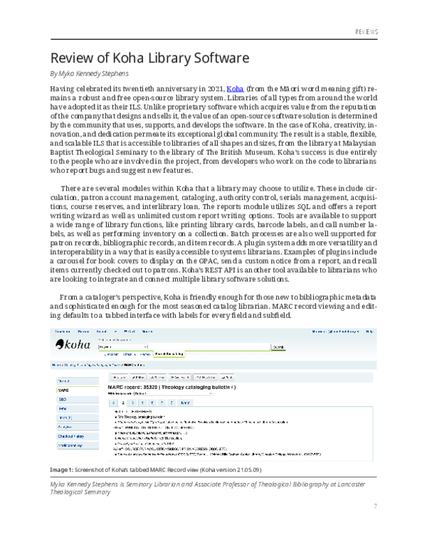 (PDF) Review of Koha Library Software