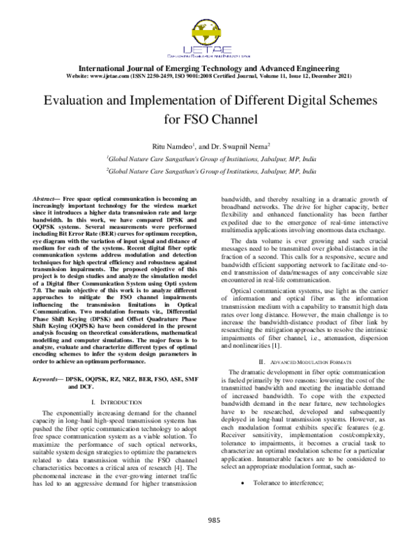 (PDF) Evaluation and Implementation of Different Digital Schemes for ...
