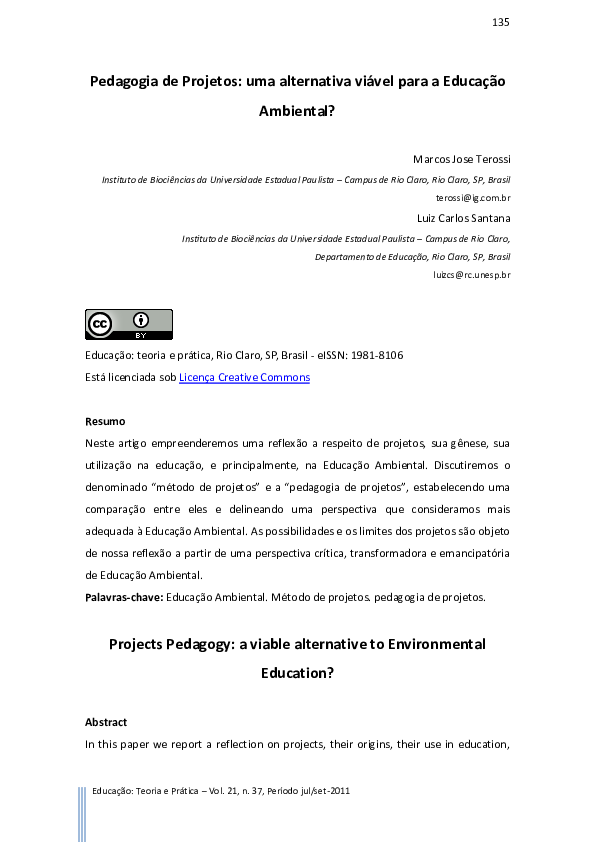 (PDF) Projects: viable alternatives in the Environmental Education?