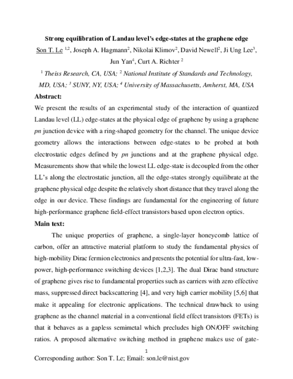 (PDF) Strong equilibration of Landau levels edge-states at the graphene ...