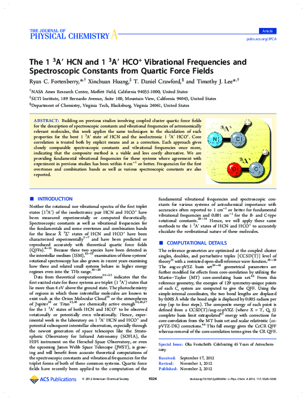 (PDF) The 1 3 A′ HCN and 1 3 A′ HCO + Vibrational Frequencies and Spectroscopic Constants from ...