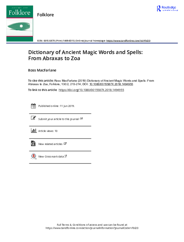 (PDF) Dictionary of Ancient Magic Words and Spells: From Abraxas to Zoa