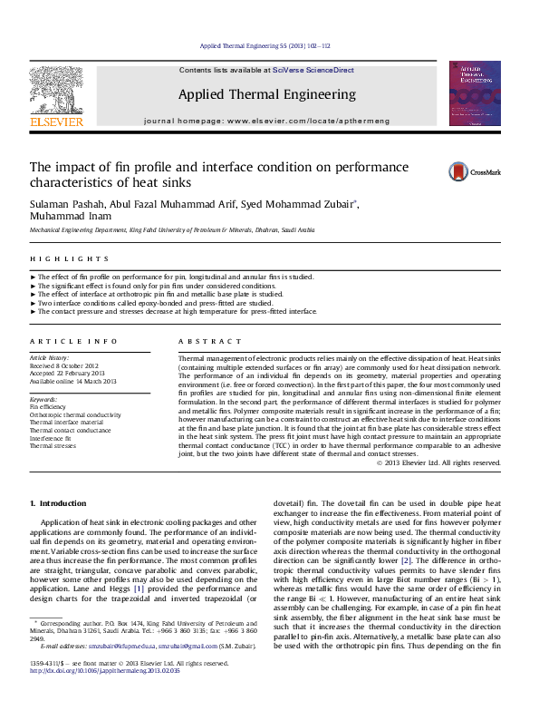 (PDF) The impact of fin profile and interface condition on performance ...