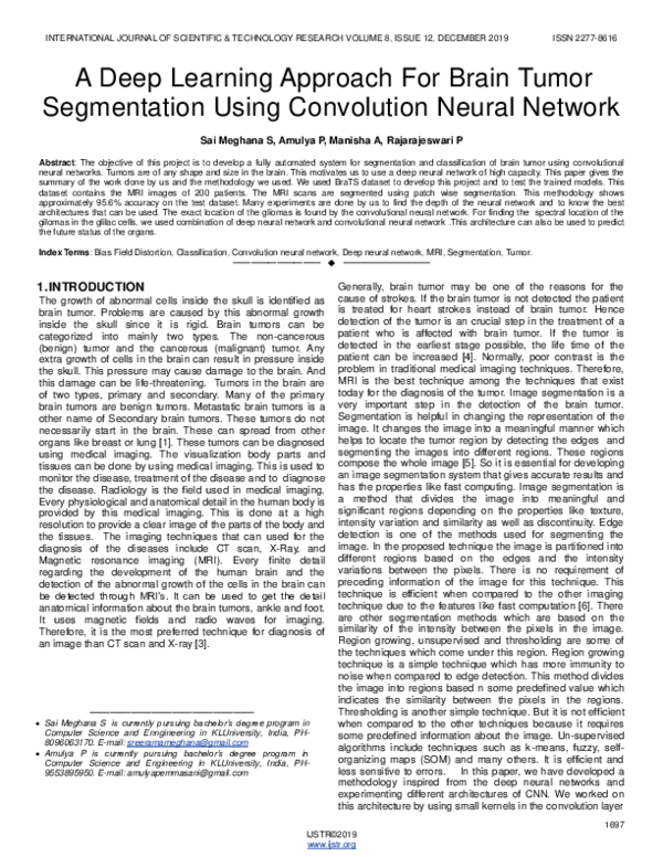 Pdf A Deep Learning Approach For Brain Tumor Segmentation Using Convolution Neural Network