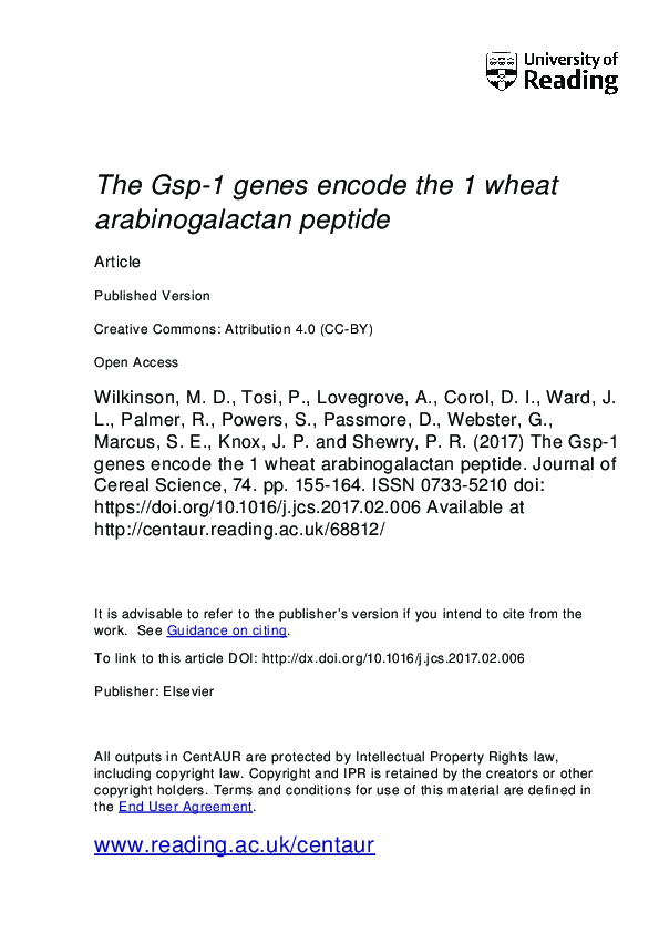 (PDF) The Gsp-1 genes encode the wheat arabinogalactan peptide